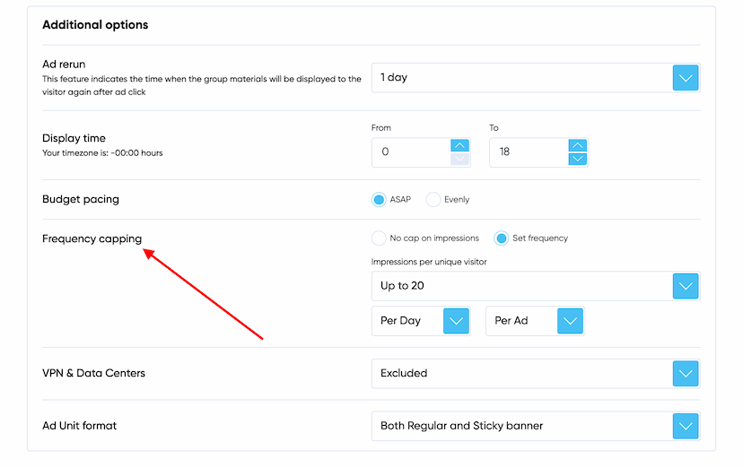 How to set up frequency capping in Advertiser’s Dashboard